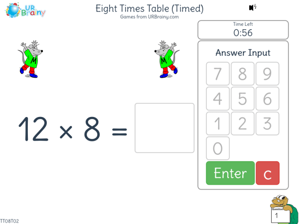 Eight Times Table x8 One Minute Challenge Times Tables Maths Games 