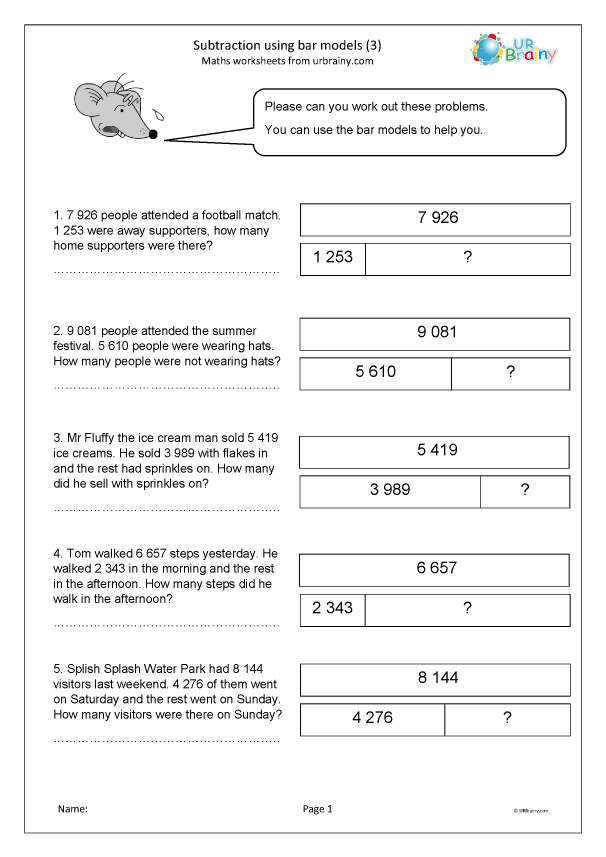Subtraction Using Bar Models 3 Subtraction By URBrainy
