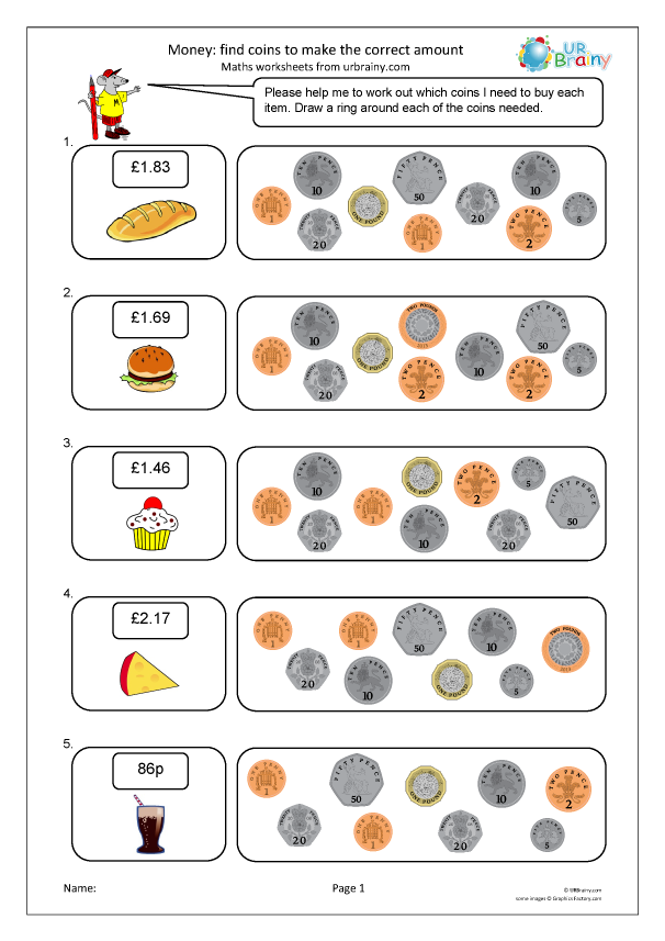 Find The Correct Coins Measuring And Time Worksheets For Year 4 age 