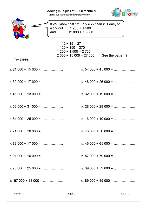 Add Multiples Of 1 000 Mentally Addition In Year 5 age 9 10 By