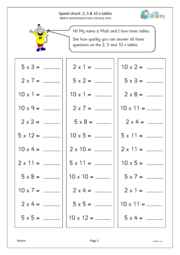 2 3 5 And 10 Times Tables Worksheets Elcho Table