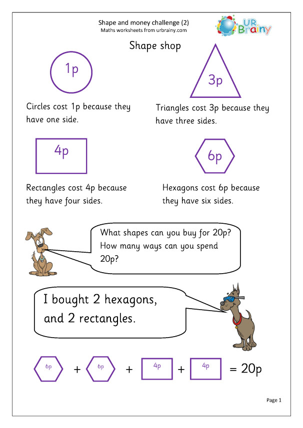 Shape and money challenge (2) - Reasoning/Problem Solving by URBrainy.com
