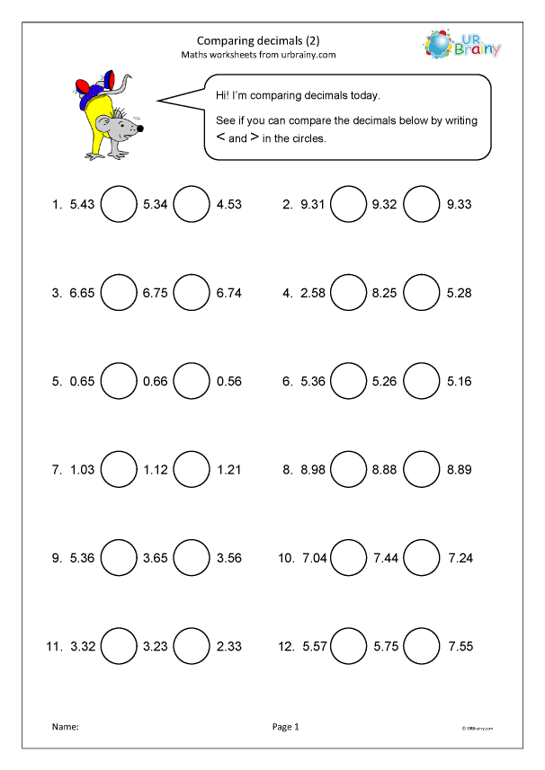 Comparing Fractions And Decimals Worksheet