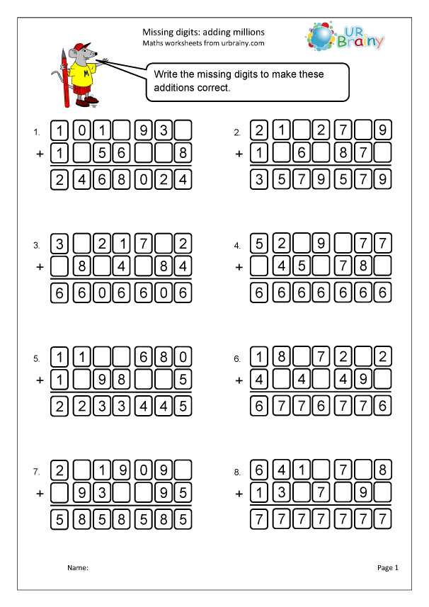 Missing Digits Addition Addition For Year 6 age 10 11 By URBrainy