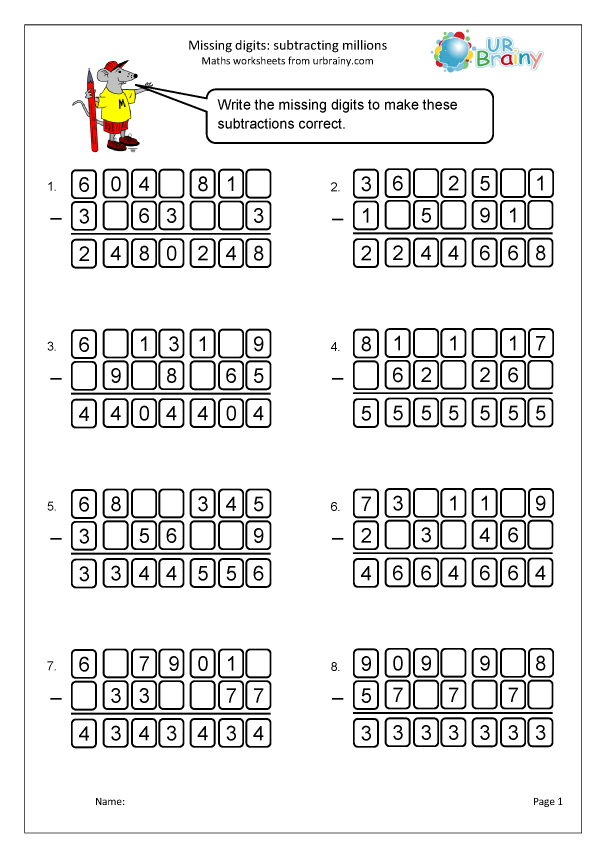 Missing Digits Subtraction Subtraction Maths Worksheets For Year 6 