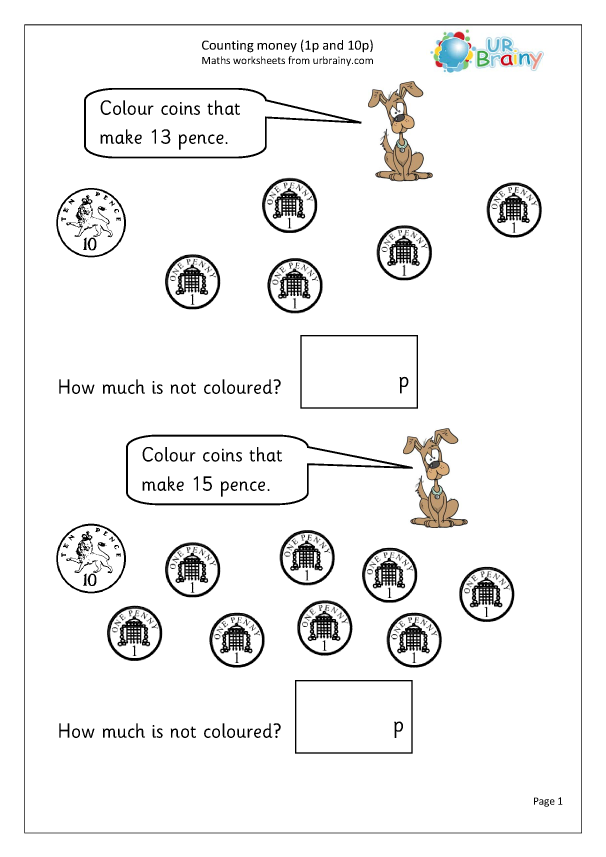 Counting money (1p and 10p) - Money Maths Worksheets for Year 1 (age 5 ...