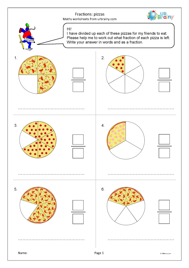 Fractions Pizzas Fraction Worksheets For Year 3 age 7 8 By 