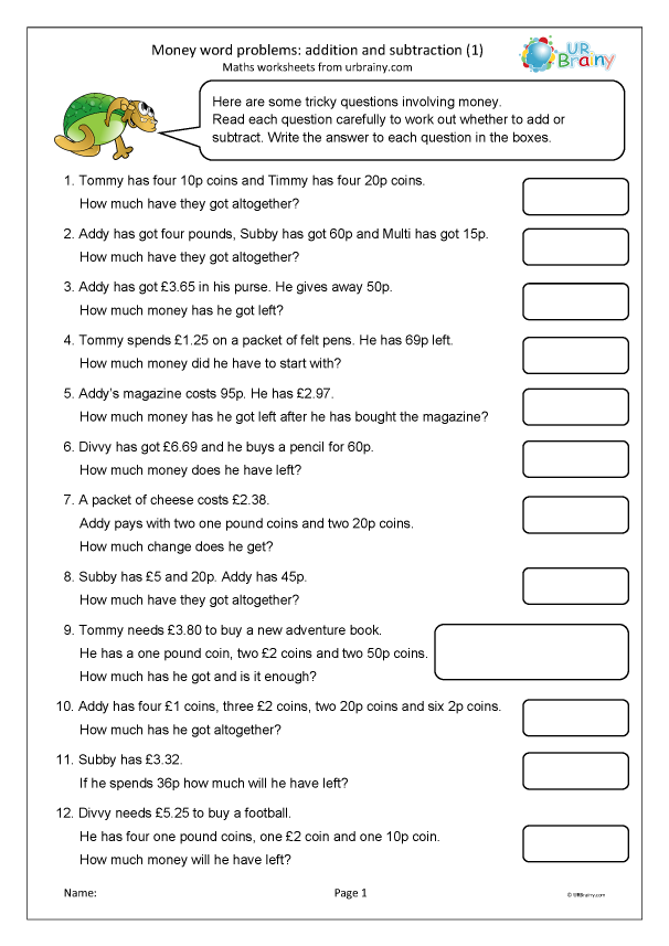 Money Word Problem Worksheets For Grade 1 K5 Learning Grade 3 Math 