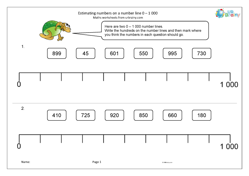 Estimating Numbers On A Number Line 0 1000 Number And Place Value By 