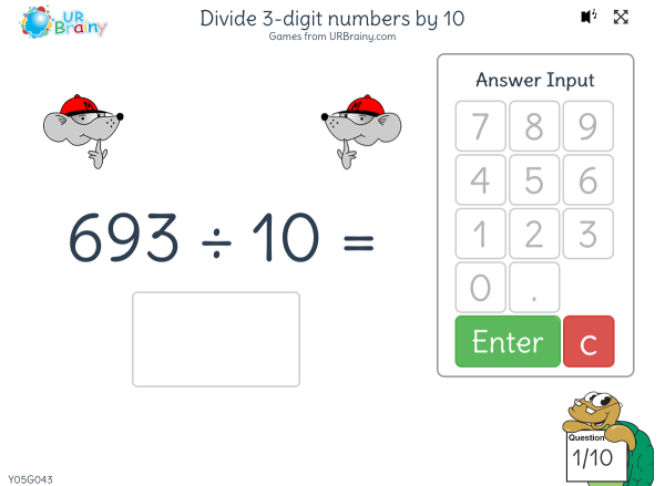Divide 3 digit Numbers By 10 Division Maths Games For Year 5 age 9 