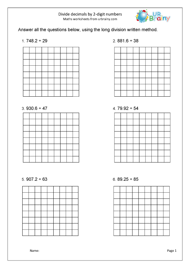 Divide Decimals By 2 digit Numbers Fraction And Decimal Worksheets 