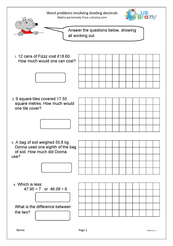 Word Problems Involving Dividing Decimals Fraction And Decimal 