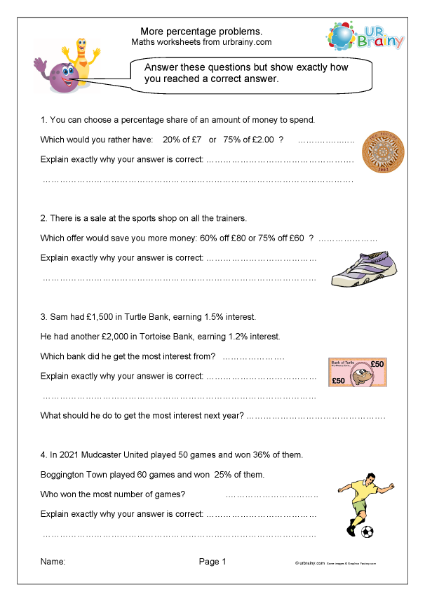 More Percentage Problems Fraction And Decimal Worksheets For Year 6 
