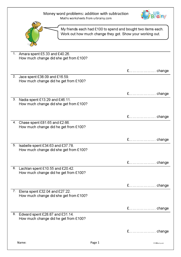 Decimal Addition Word Problems