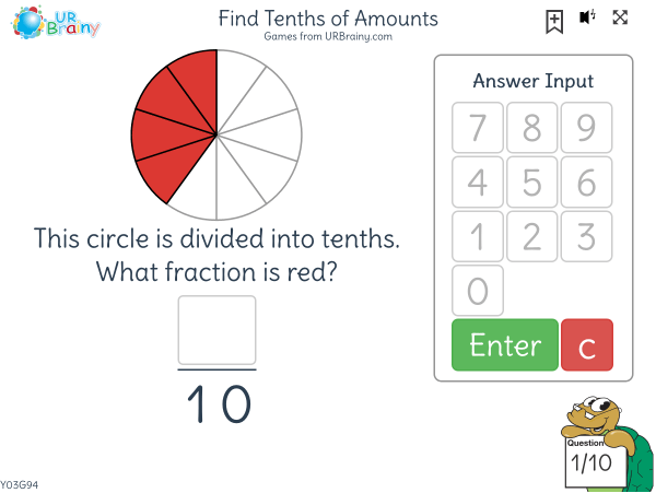 Find Tenths Of Amounts Division And Fractions Maths Games For Year 3 