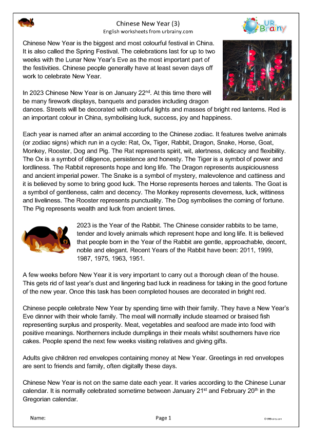 Chinese New Year (Upper KS2) - Special Occasions by URBrainy.com