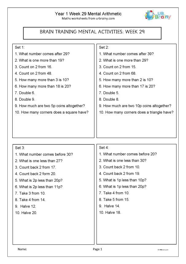 Week 29 Mental Arithmetic - Mental Arithmetic by URBrainy.com