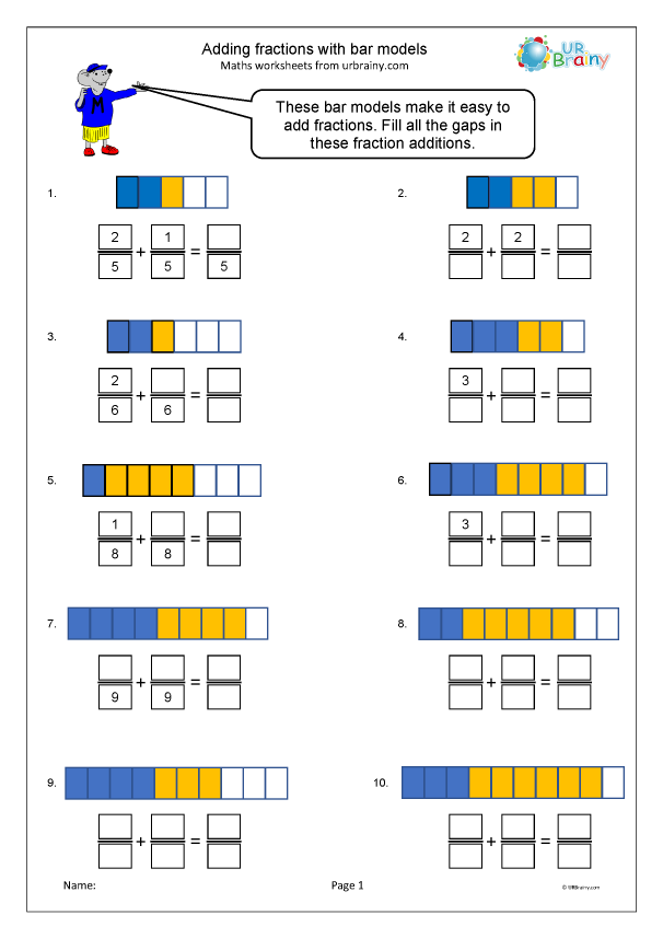 Adding Fractions Bar Models Fraction Worksheets For Year 3 age 7 8 