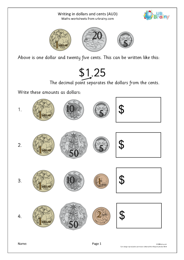 Writing In Dollars And Cents AUD Money Worksheets Using Australian