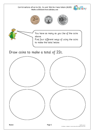 Preview of worksheet Making totals using coins 4 (AUD)