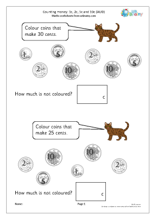 Money worksheets using Australian dollars. - URBrainy.com