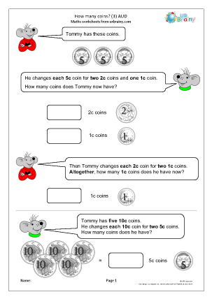 Money worksheets using Australian dollars. - URBrainy.com